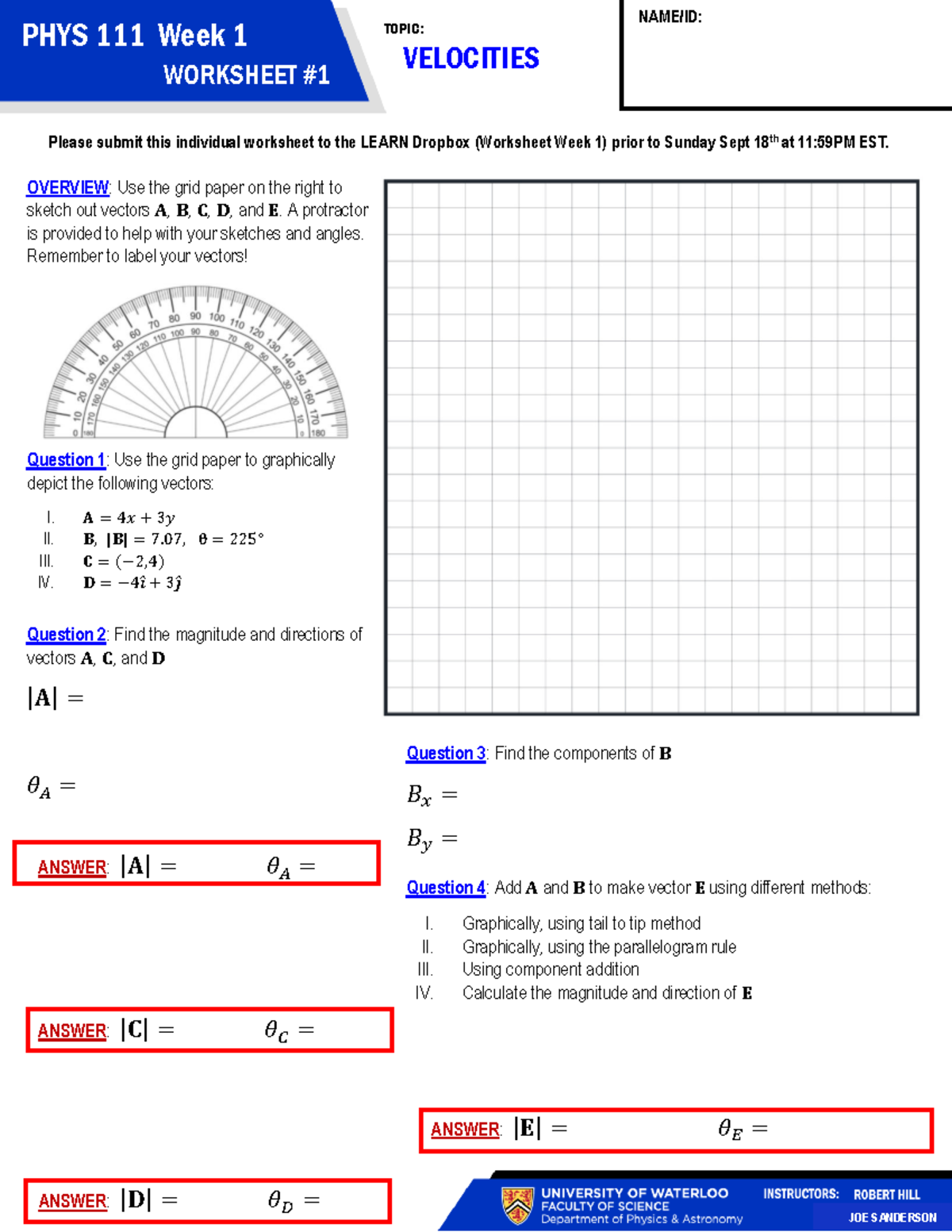 PHYS111 Week1-Worksheet 01 - VELOCITIES PHYS 111 Week 1 WORKSHEET TOPIC ...