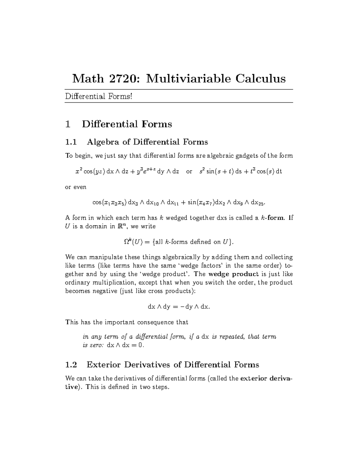 Math 2720 differential forms - Math 2720: Multiviariable Calculus ...