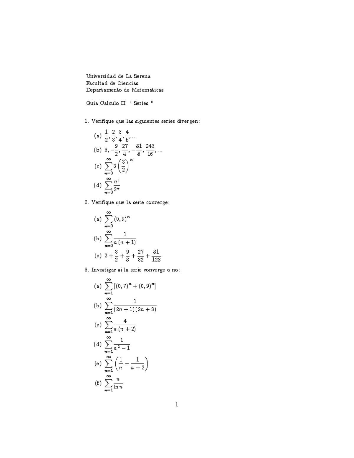 Guia calculo II series - Universidad de La Serena Facultad de Ciencias ...