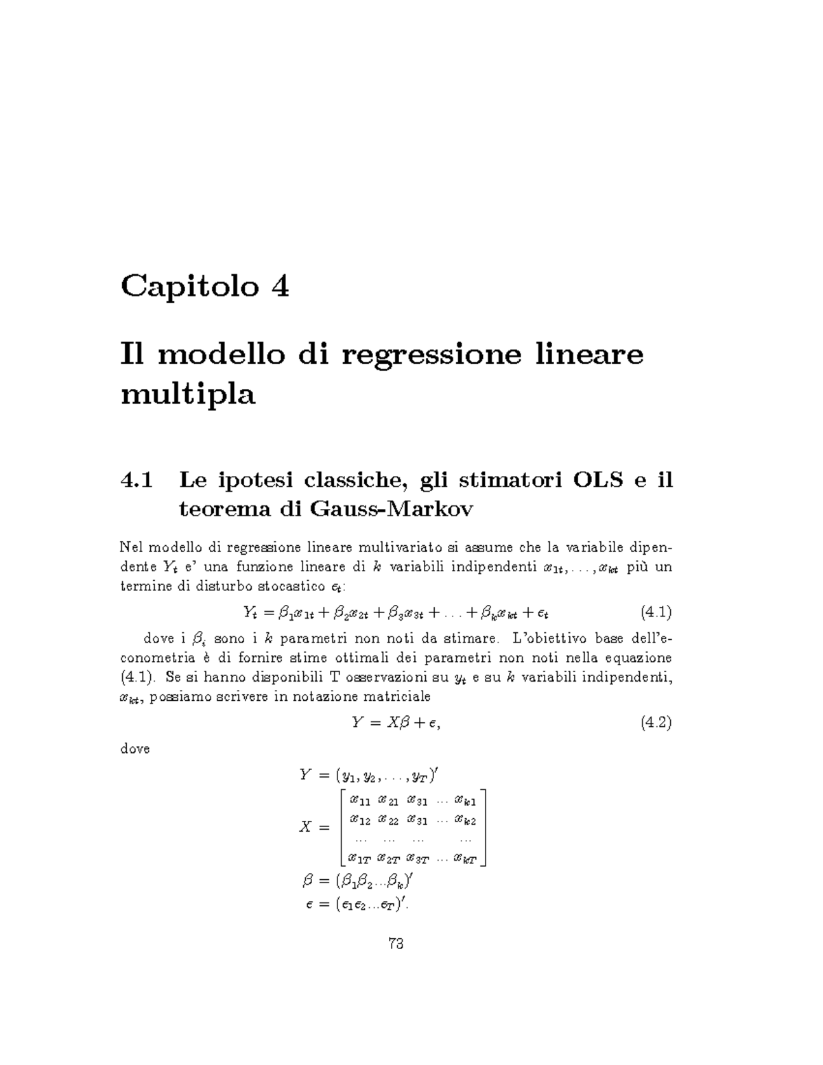 2)Multivariato - Econometria Modello lineare multivariato - Capitolo 4 ...