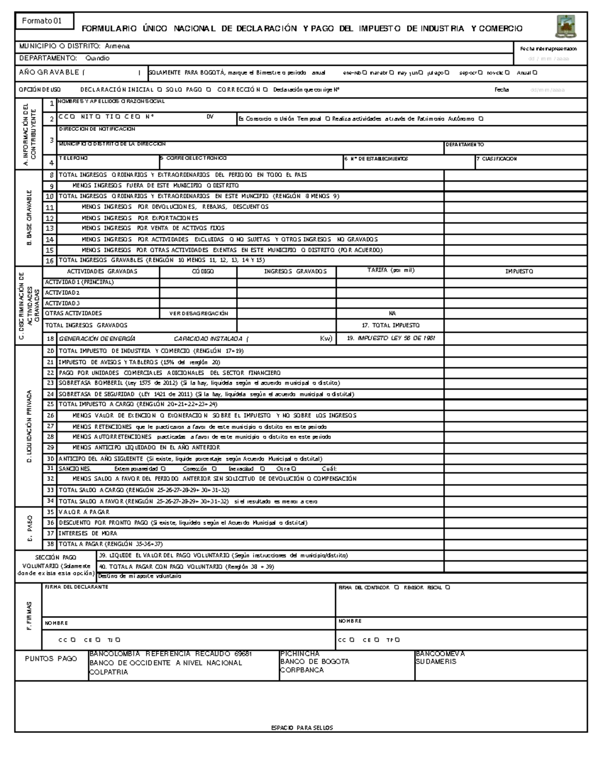 Formulario Unico Nacional Armenia - FORMULARIO ÚNICO NACIONAL DE ...