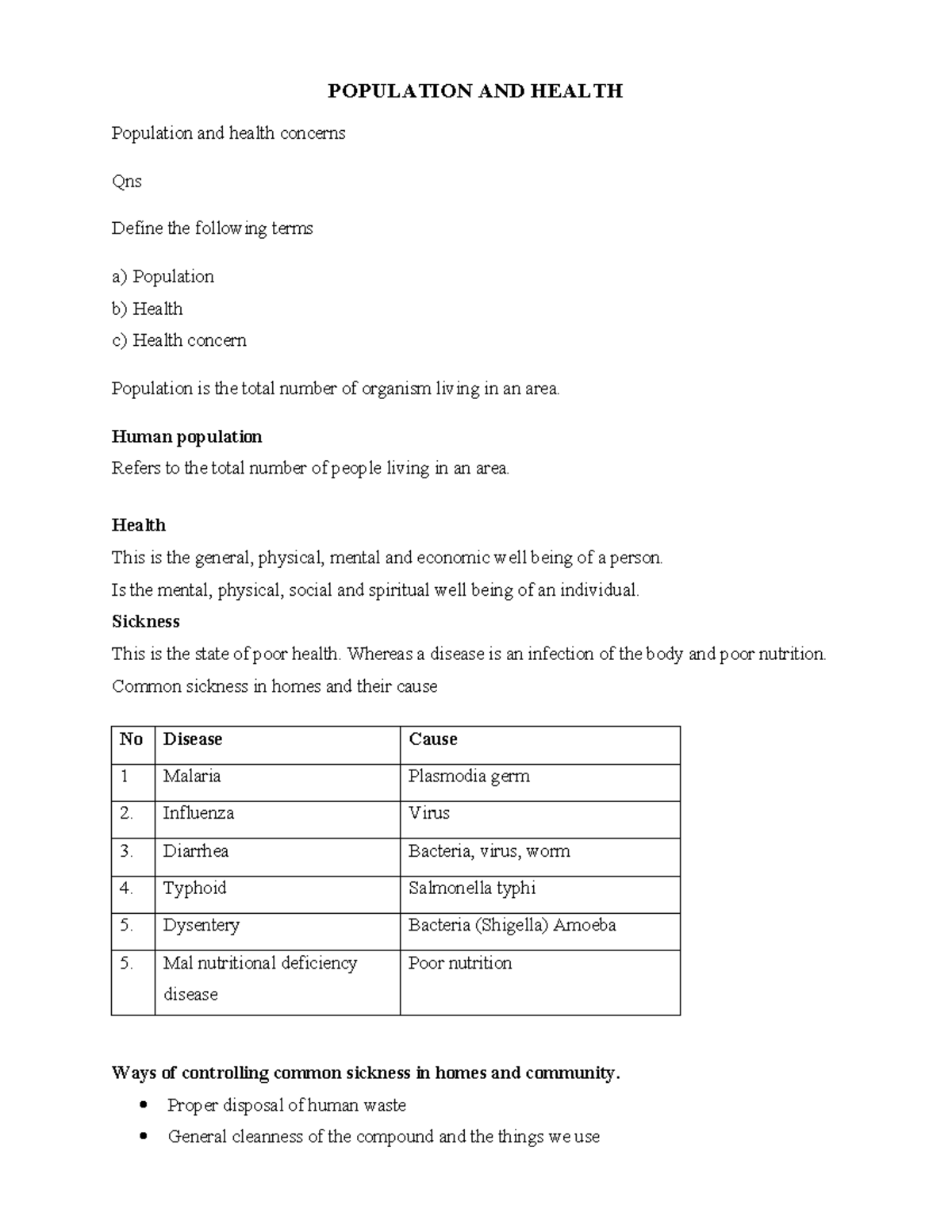 P.5 Science Notes ( Population AND Health) - POPULATION AND HEALTH ...
