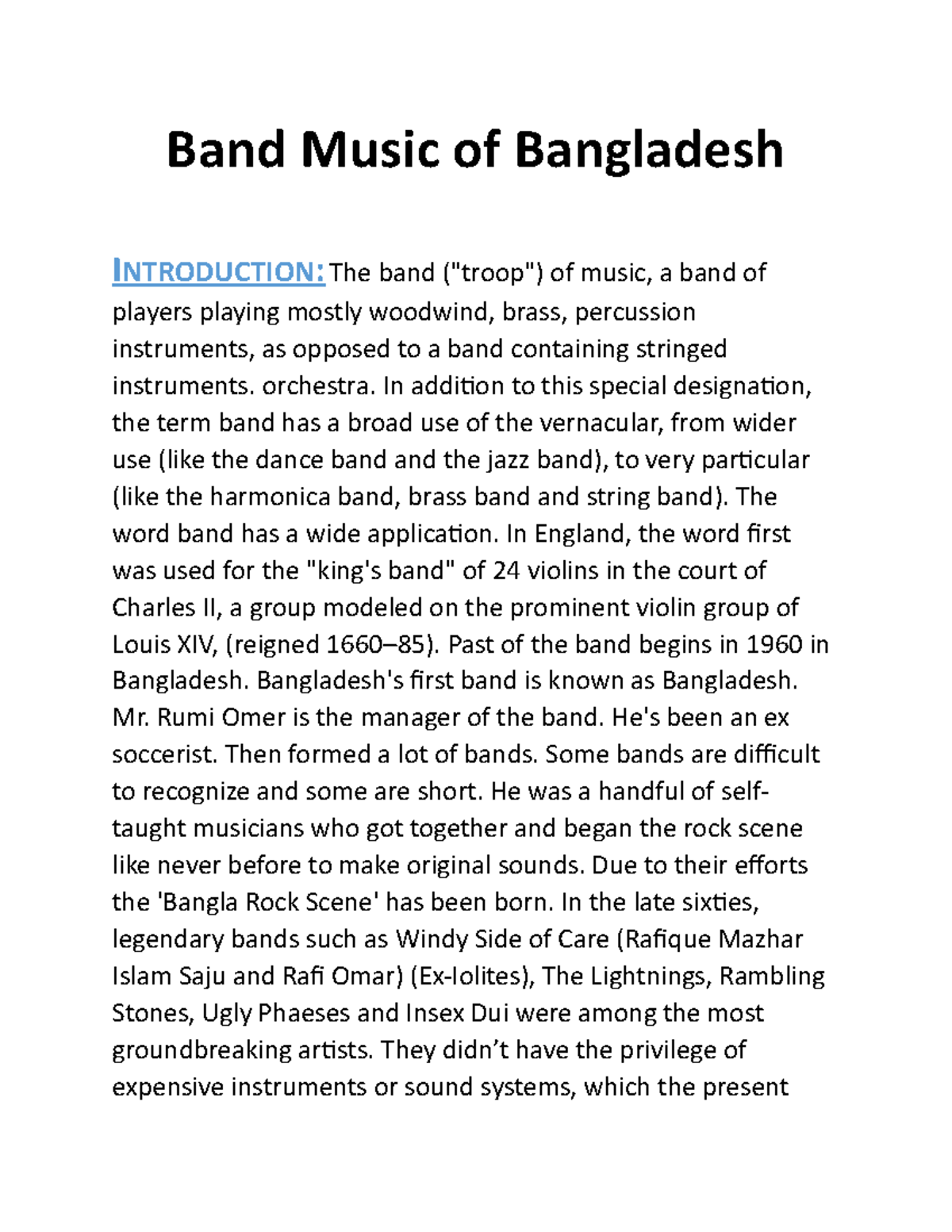 Band Music of Bangladesh - Band Music of Bangladesh INTRODUCTION: The ...