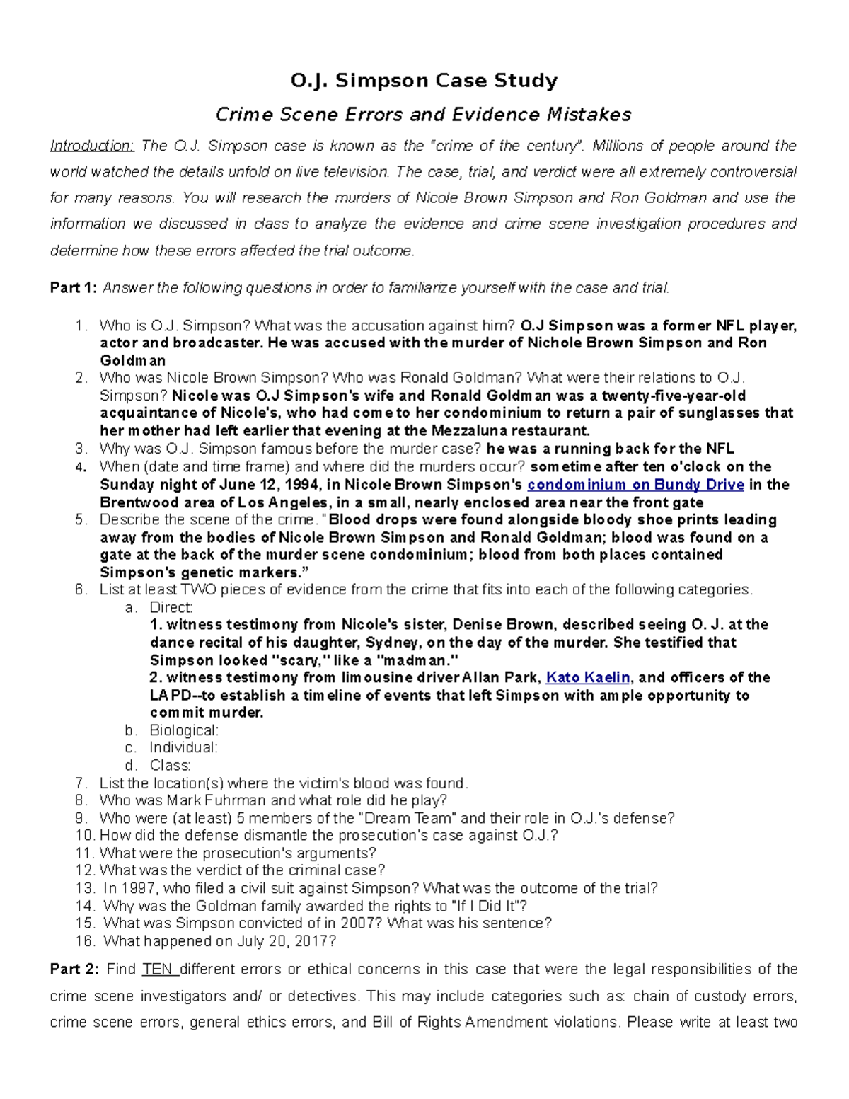 - Lesson OJ Simpson 2020 - O. Simpson Case Study Crime Scene Errors and ...