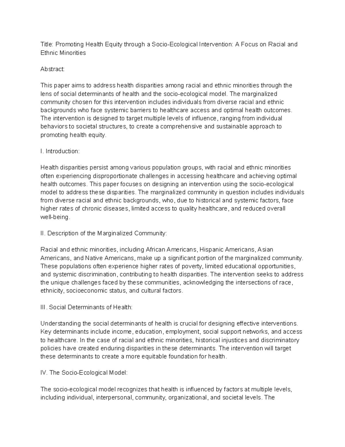 Title Promoting Health Equity through a Socio-Ecological Intervention A ...