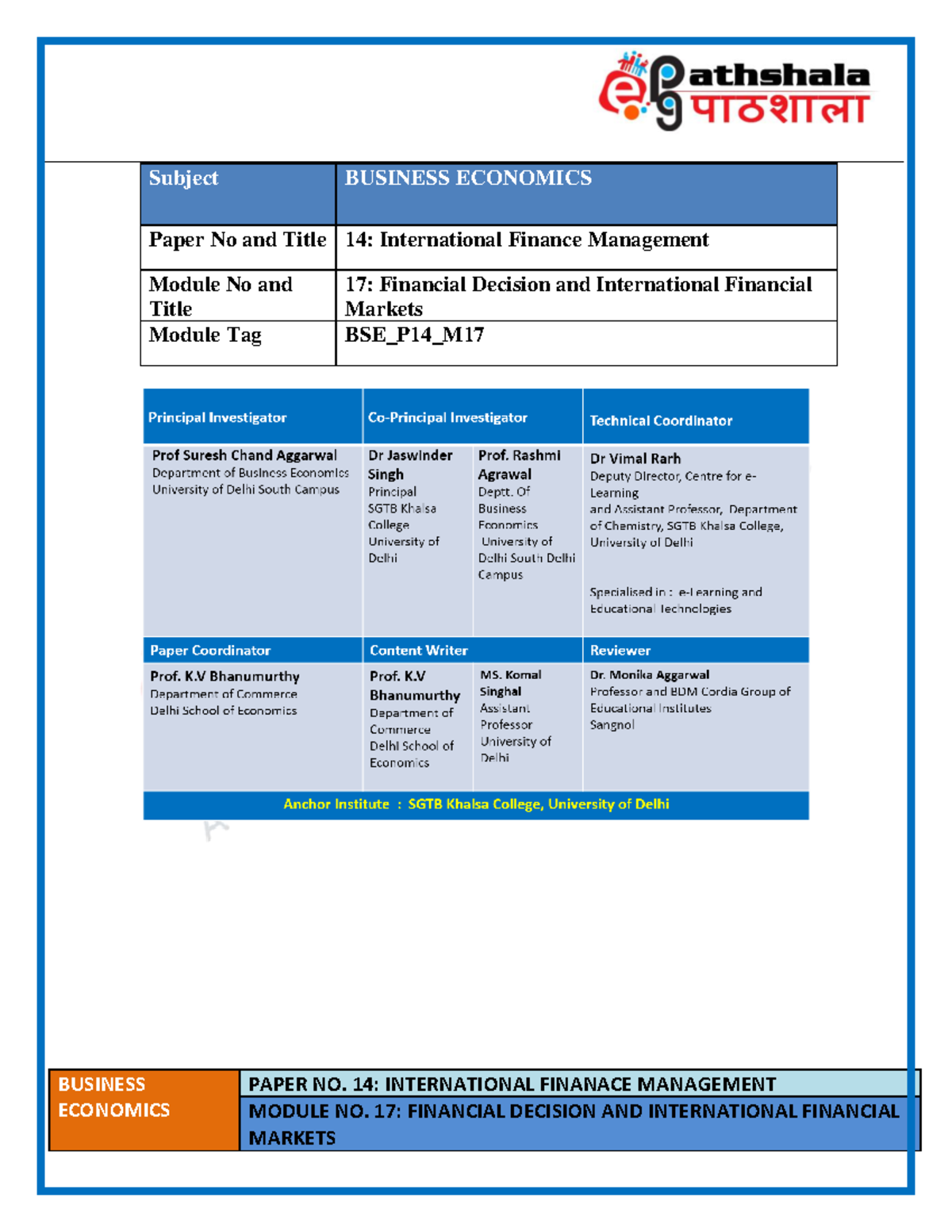 Financial Decision and International Financial Markets - BUSINESS ...