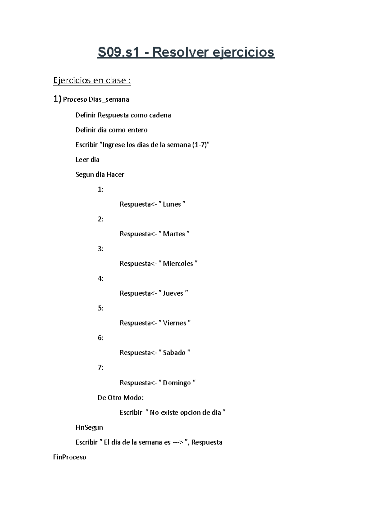 S09.s1 - Resolver ejercicios - S09 - Resolver ejercicios Ejercicios en clase : 1) Proceso - Studocu