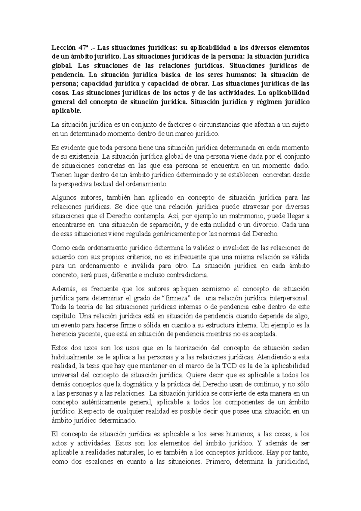 Teoria DEL Derecho profesor angelo - Lección 47ª .- Las situaciones ...