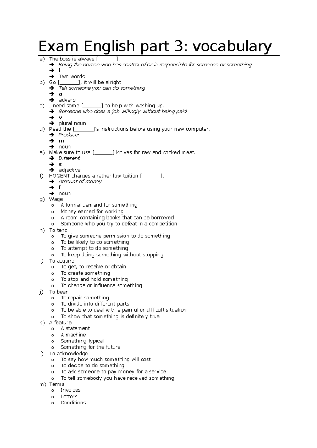 Examen Engels 1, module 2, deel 3 woordenschat - Exam English part 3 ...