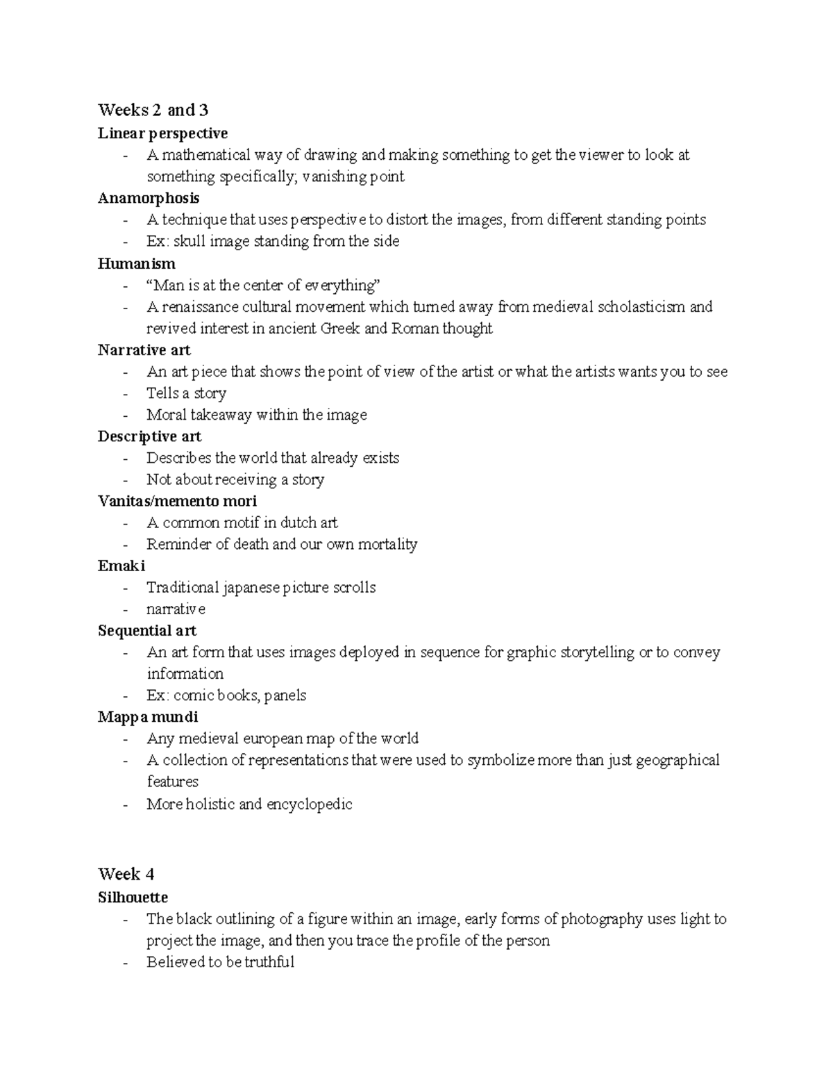 AHIS Key Terms Midterm - Weeks 2 and 3 Linear perspective - A ...