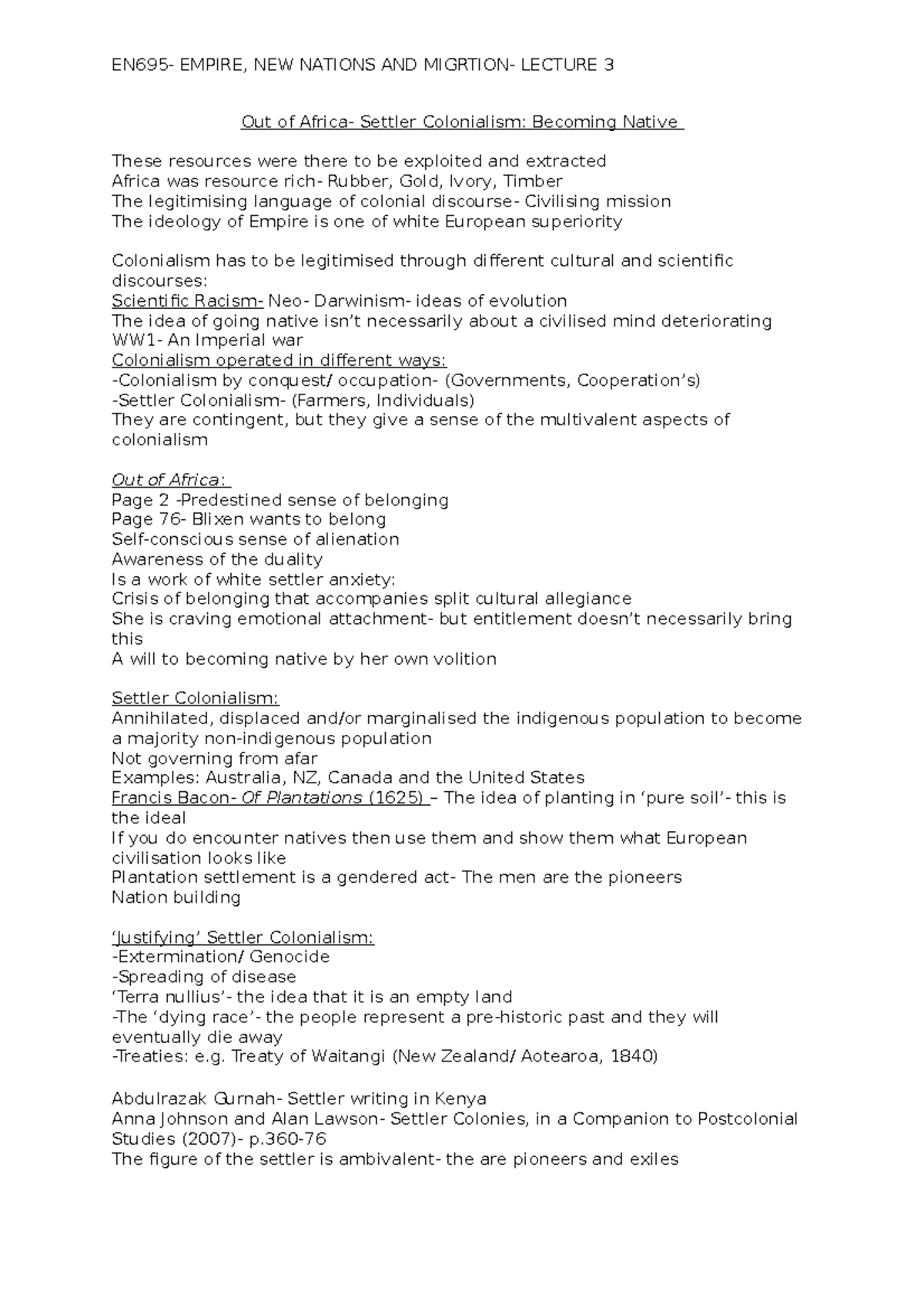 Lecture 3- Out of Africa - EN695- EMPIRE, NEW NATIONS AND MIGRTION ...