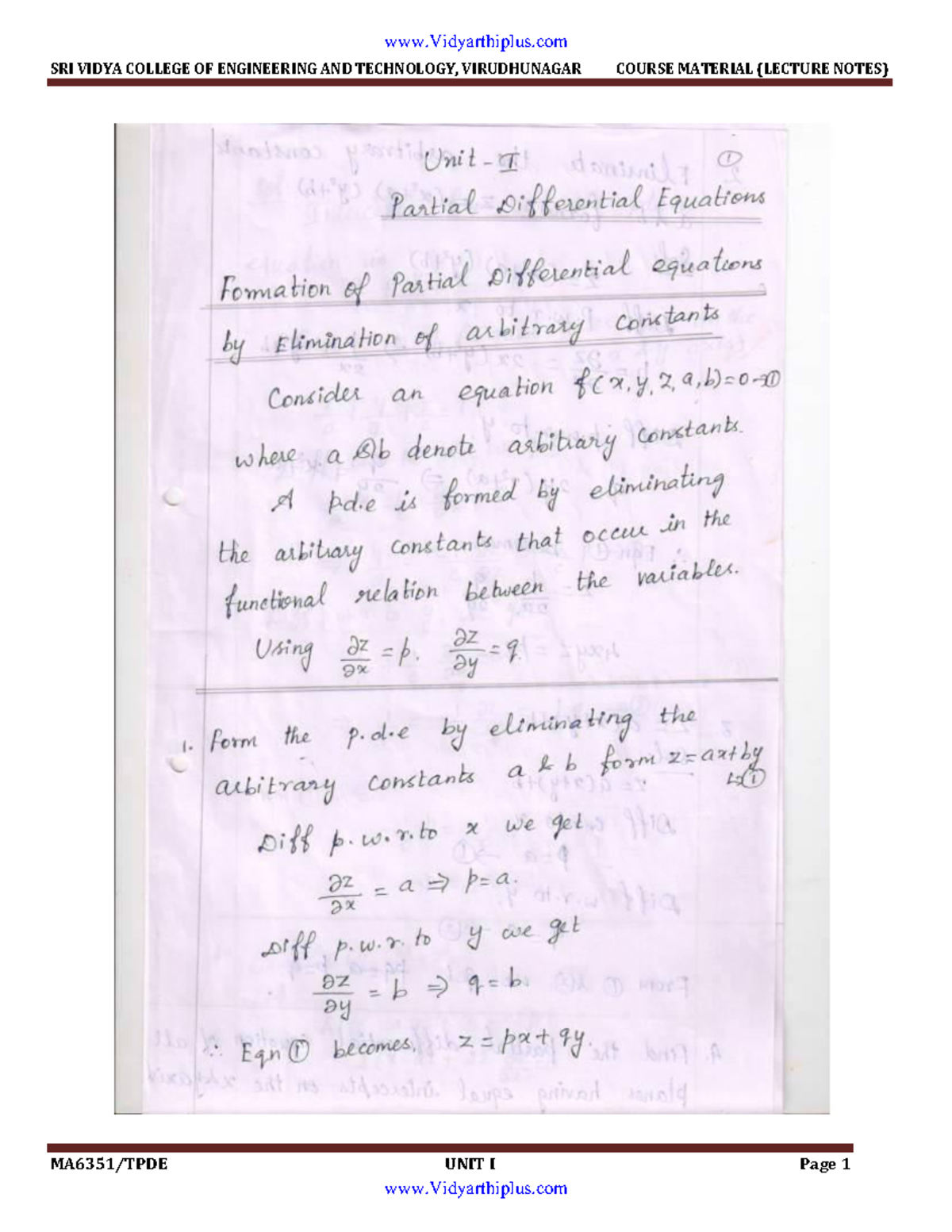 TPDE Unit 1 - SRI VIDYA COLLEGE OF ENGINEERING AND TECHNOLOGY, VIRUDHUNAGAR COURSE MATERIAL ...