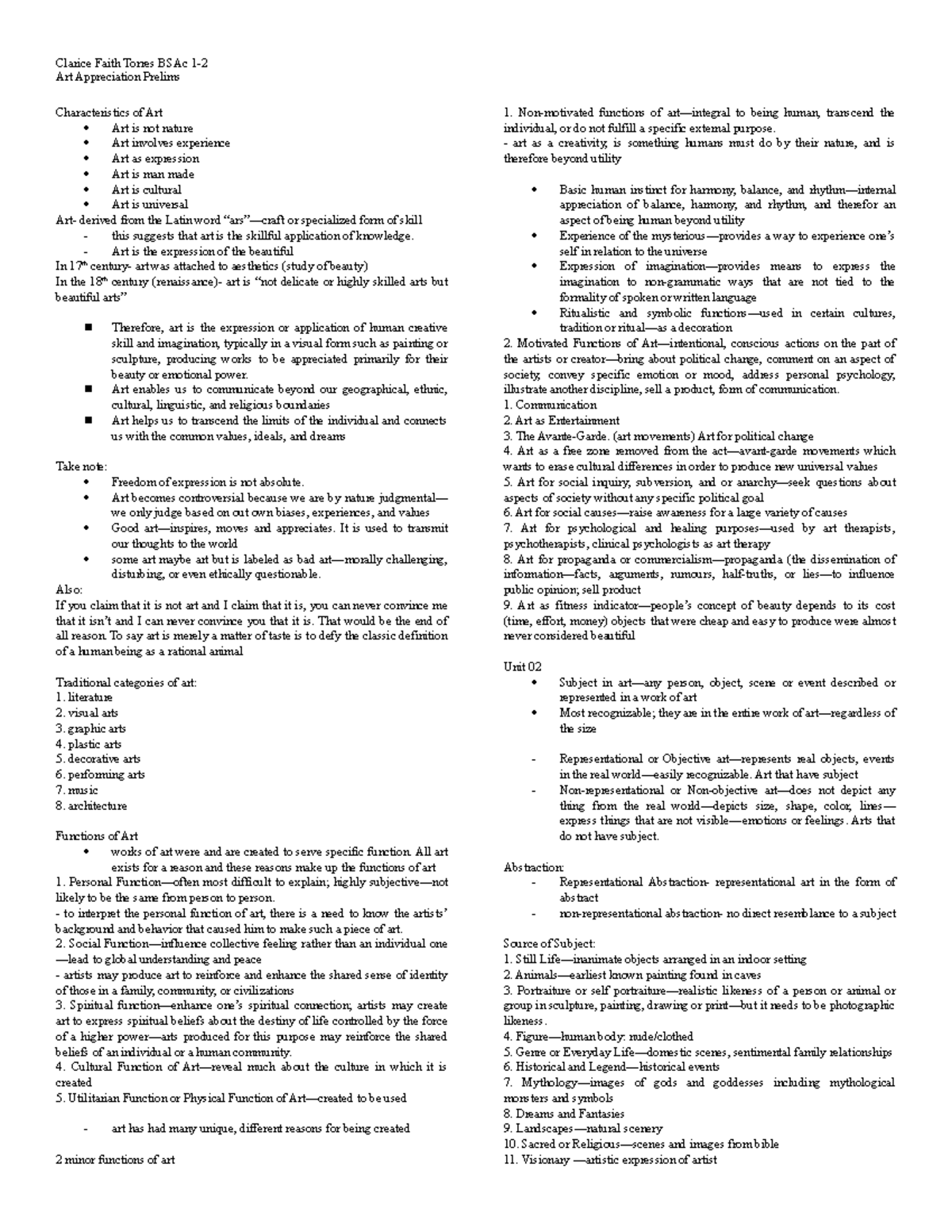Art Appreciation Prelims - Clarice Faith Torres BSAc 1- Art ...