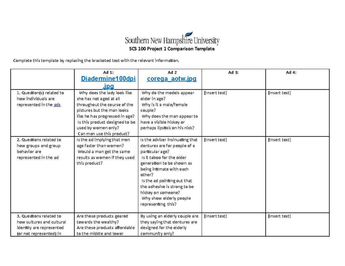 SCS 100 Project 1 Comparison Template (2) - SCS 100 Project 1 ...