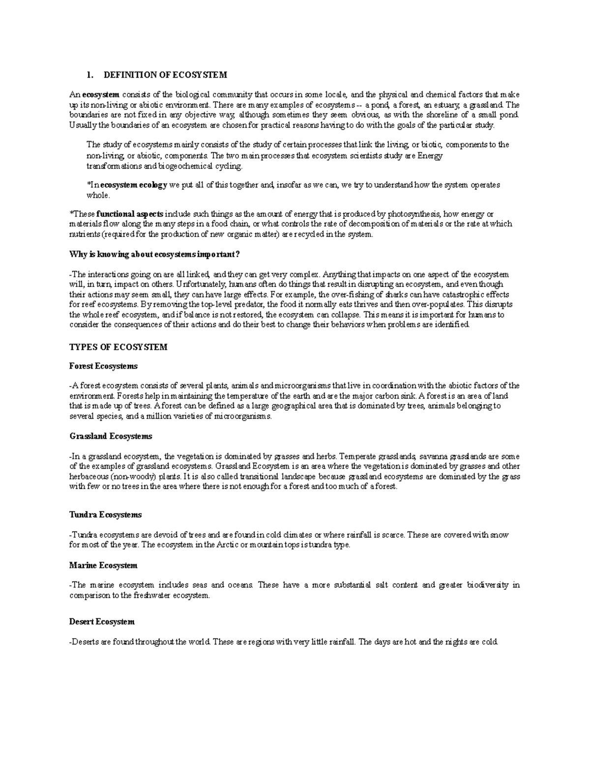 Difinition OF Ecosystem AND Types OF Ecosystem - 1. DEFINITION OF ...