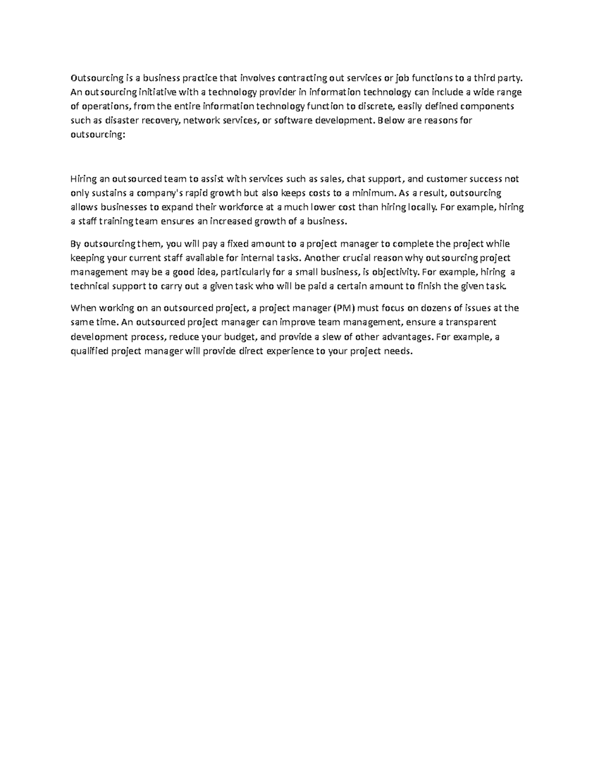 Document 31 - Why do projects outsource work? Create a list of at least ...