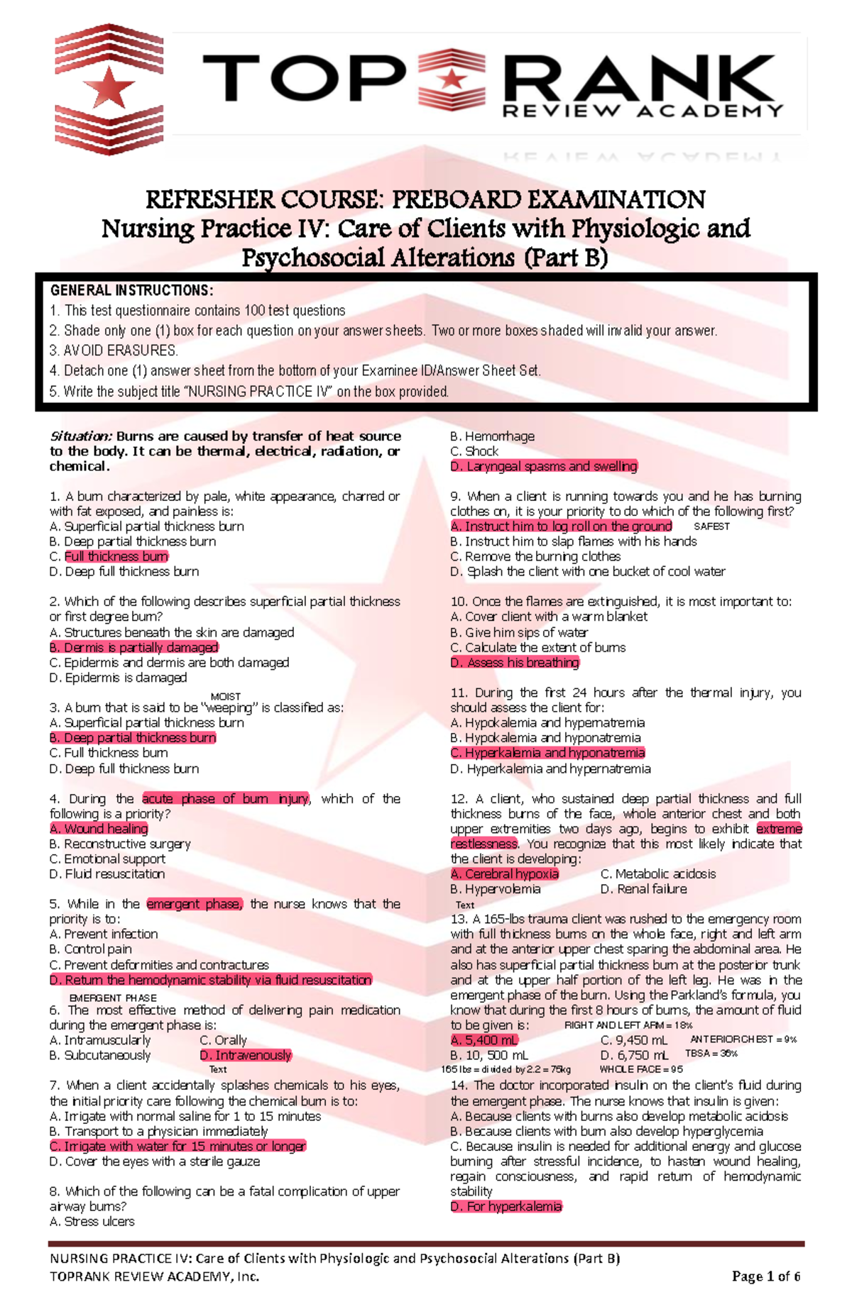 NP4 - test - NURSING PRACTICE IV: Care of Clients with Physiologic and ...