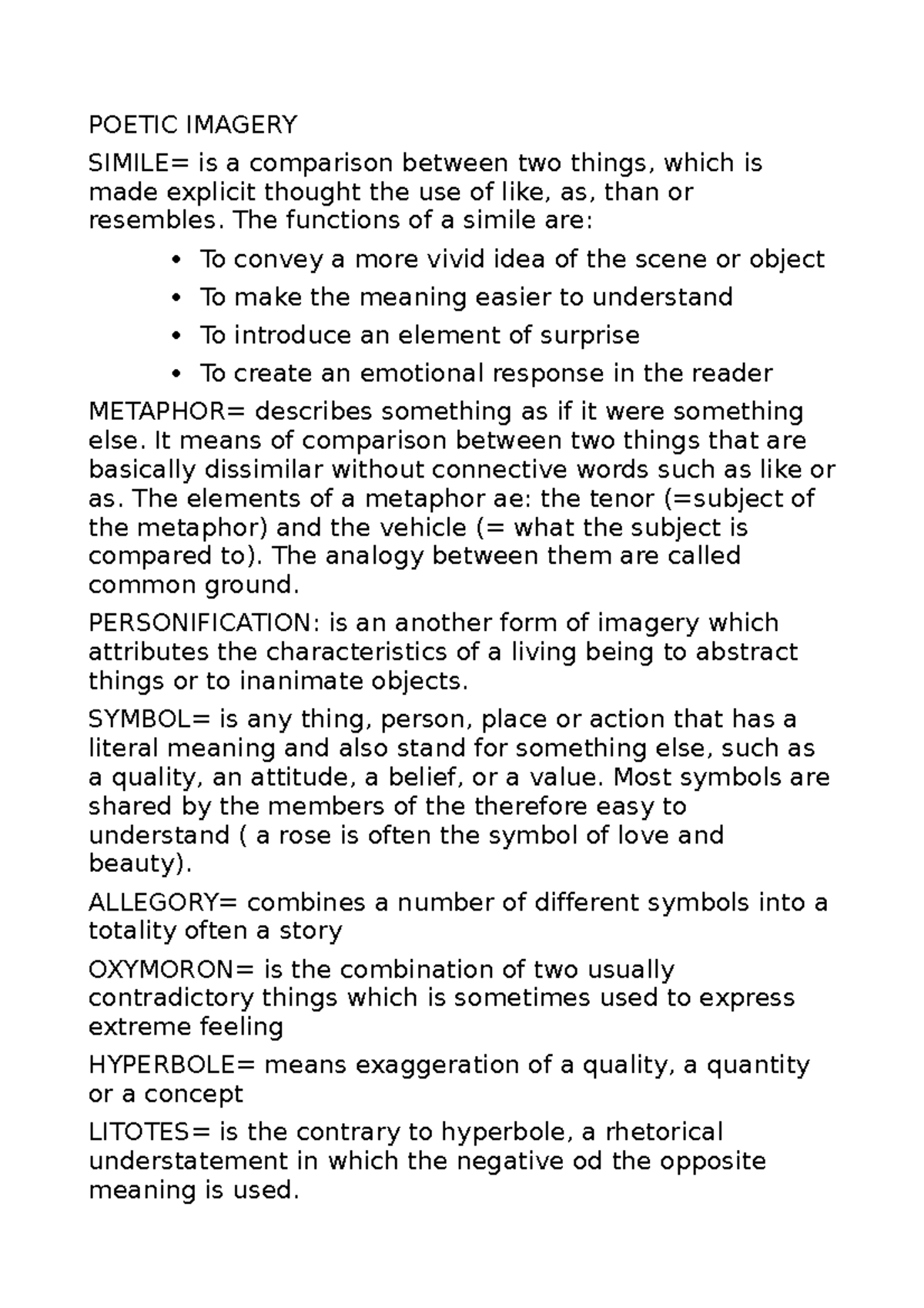 Poetic Imagery - POETIC IMAGERY SIMILE= is a comparison between two ...