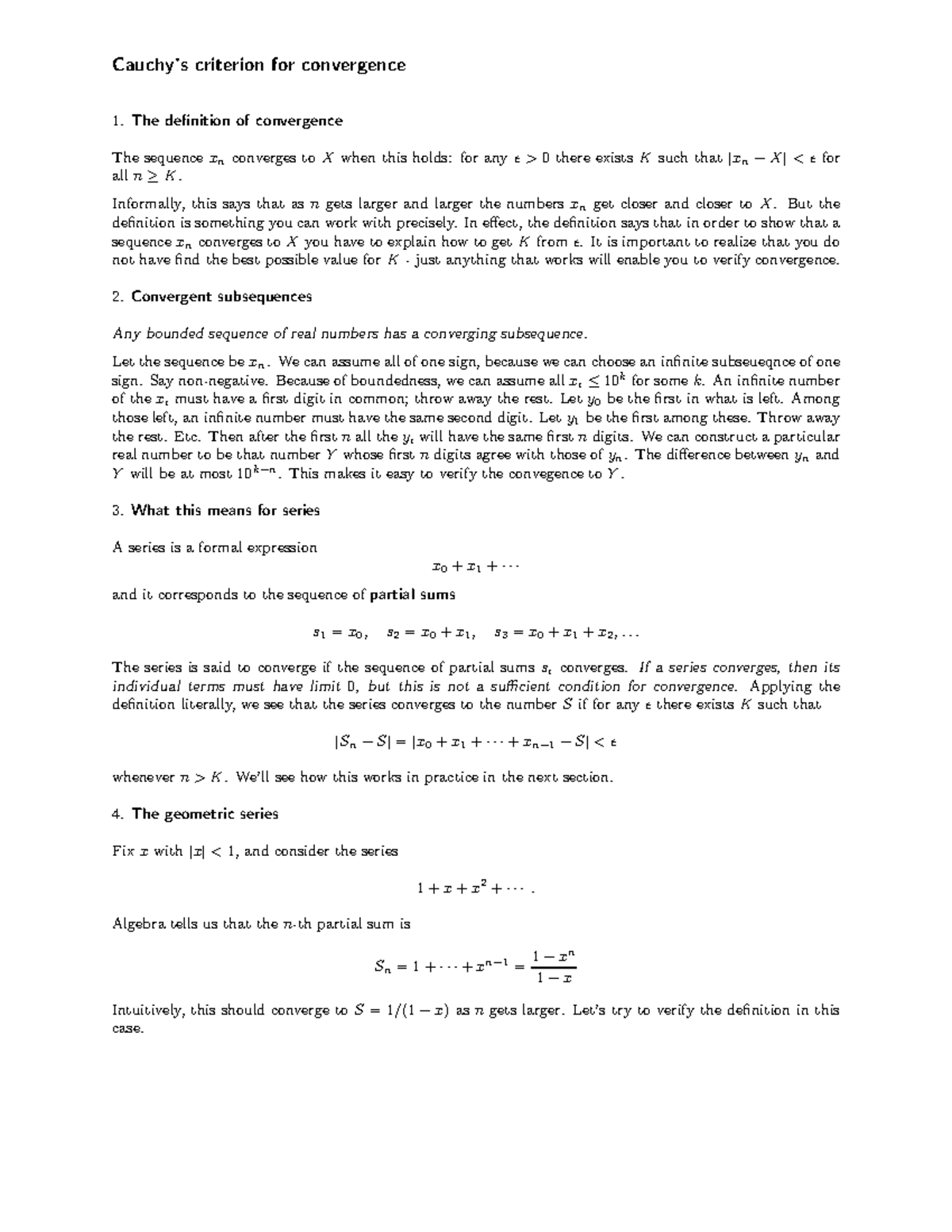Summary Ch7 Differentiation Of Functions Of Several Variables Cauchy S Criterion For