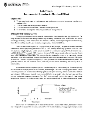 KIN 202 Lab Two - F2022 - kin 202 Lab 2 - Lab Two: Exercise Onset, Steady State and Recovery ...