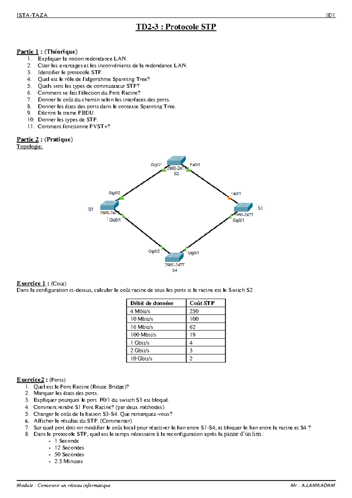TD2-3-STP - TD2-3-STP - ISTA-TAZA ID Module : Concevoir un réseau informatique Mr : A TD2-3 ...