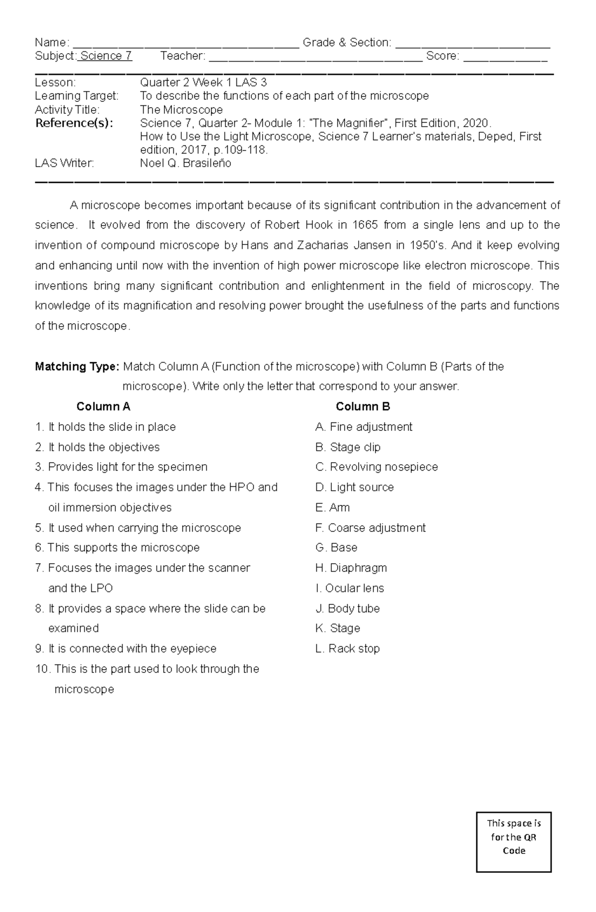 G7 Q2 WK.1 LAS 3 - Name: ___________________________________ Grade ...