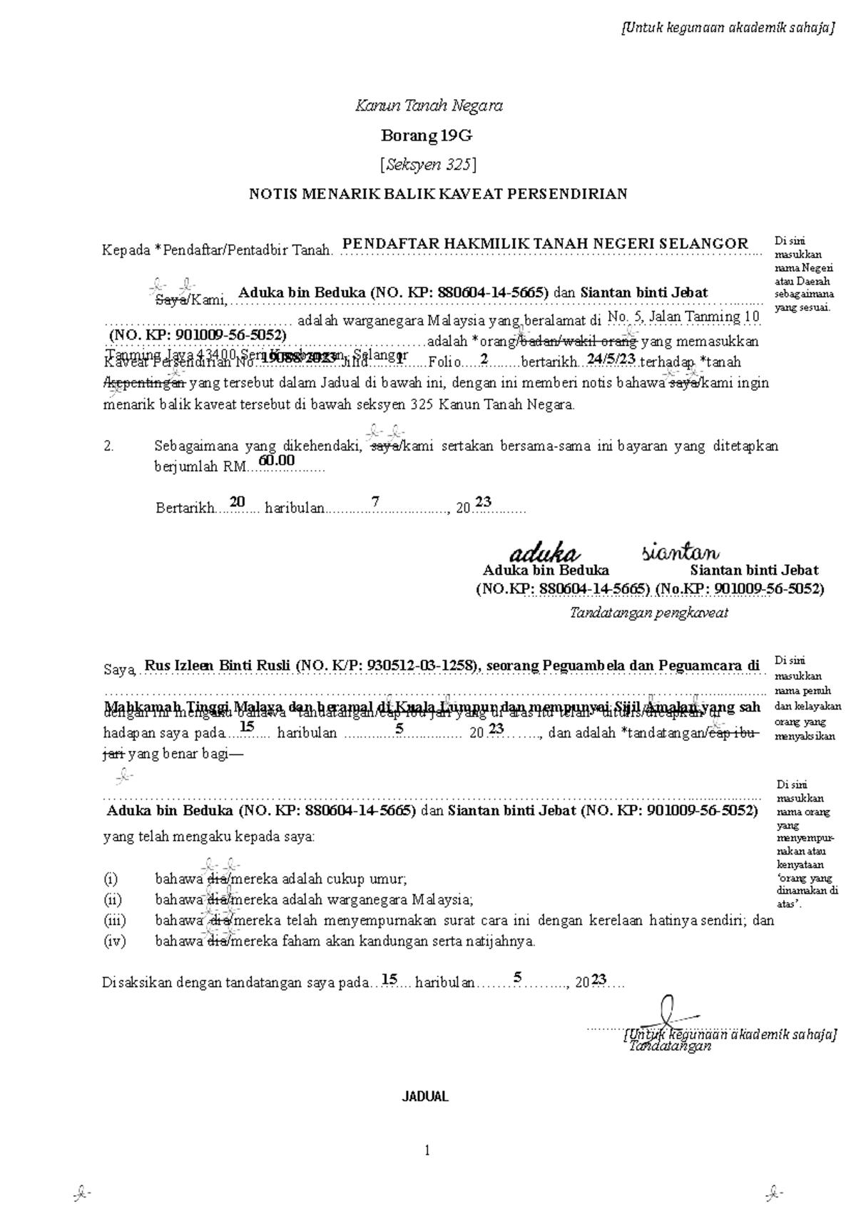 Conveyancing File: Form 19G Template - Kanun Tanah Negara Borang 19G ...