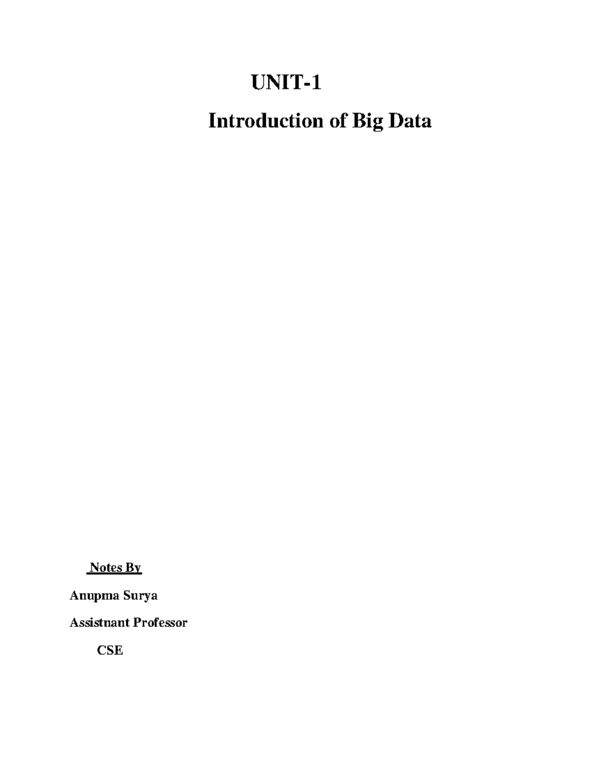 AKTU Big data unit 1 notes - UNIT- 1 Introduction of Big Data Notes By ...
