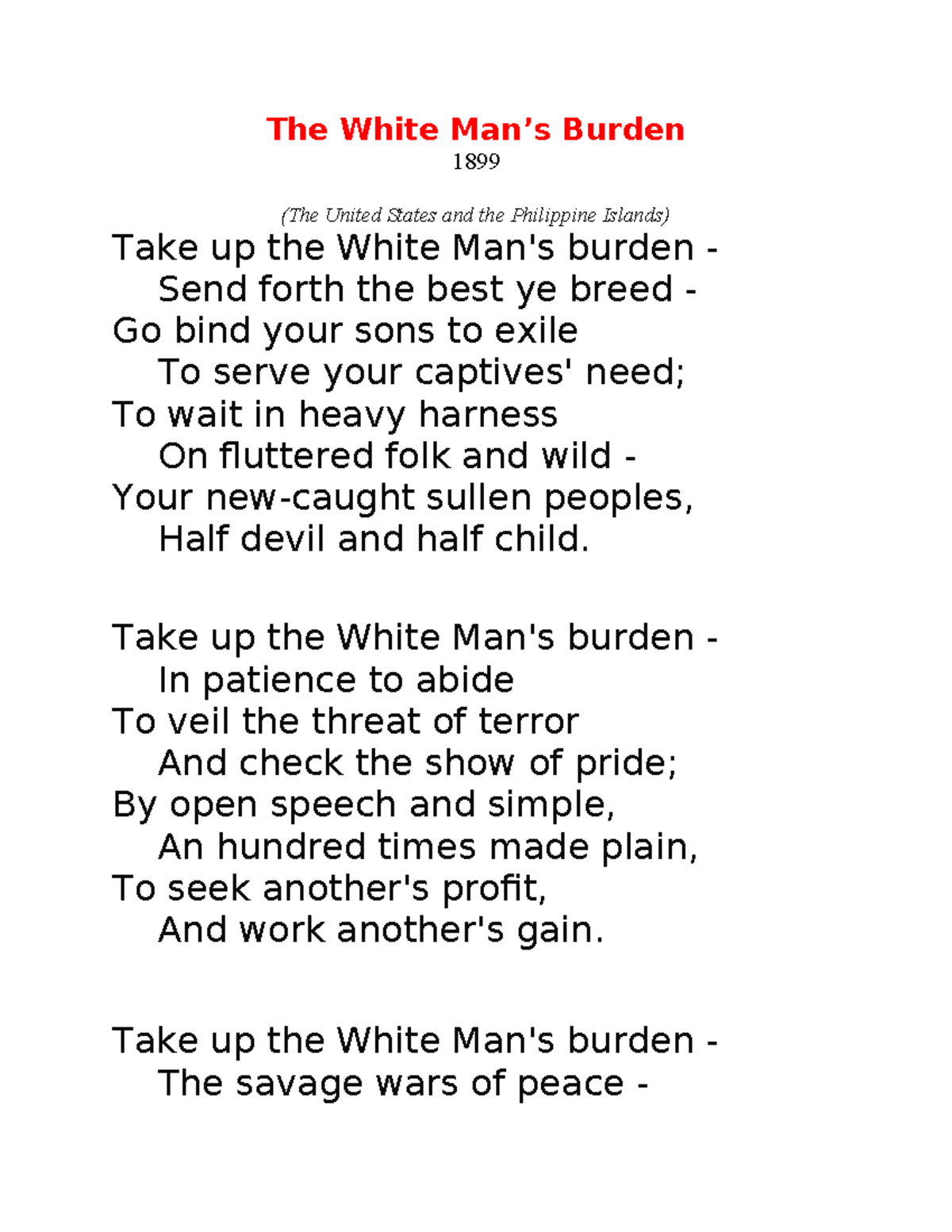The white mans burden - This material is designed to assess the ...