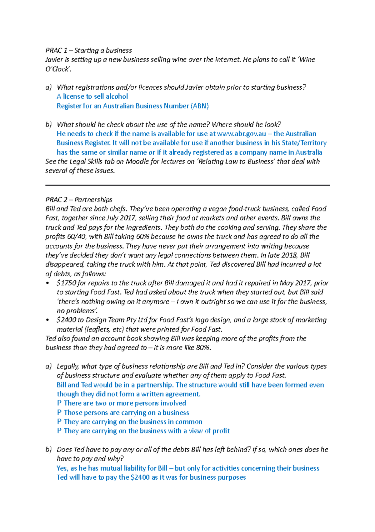 Week 5 - Tutorial PRACS/Practical problem questions - TABL1710 - UNSW ...