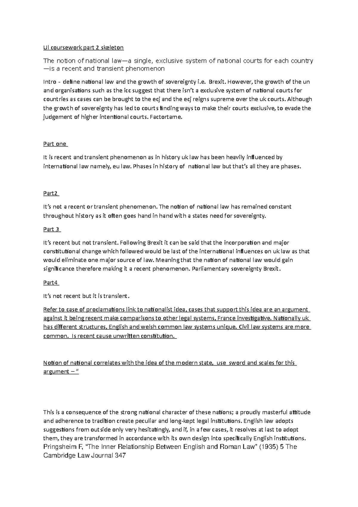 Skeleton - Plan for an essay on whether the notion of national law is ...