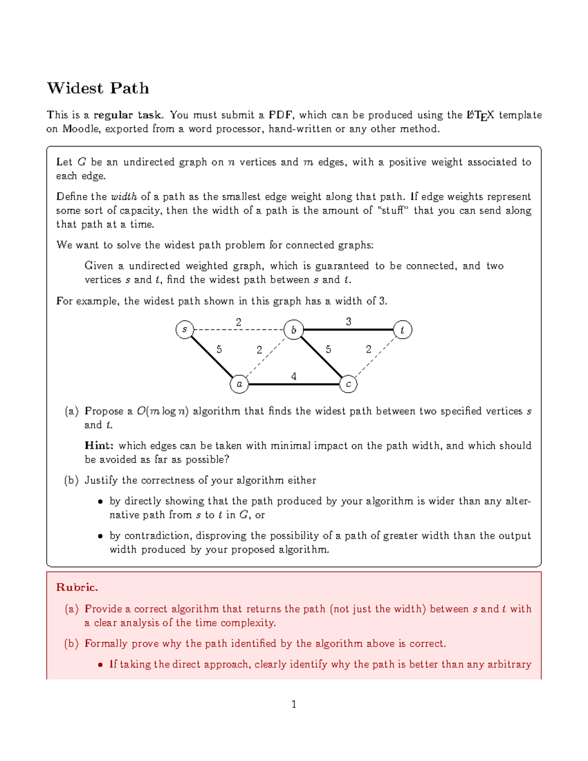 MST Bonus Questions - Widest Path This is a regular task. You must ...