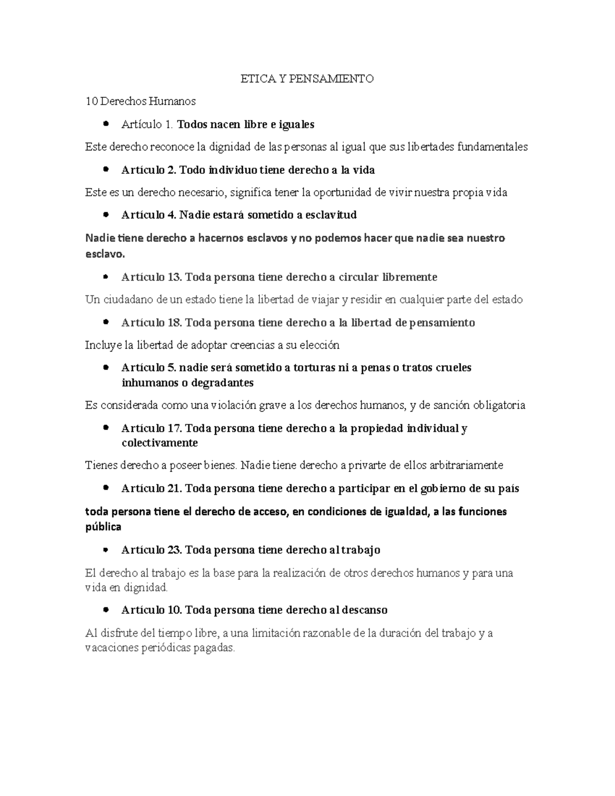 Derechos humanos articulos - ETICA Y PENSAMIENTO 10 Derechos Humanos ...