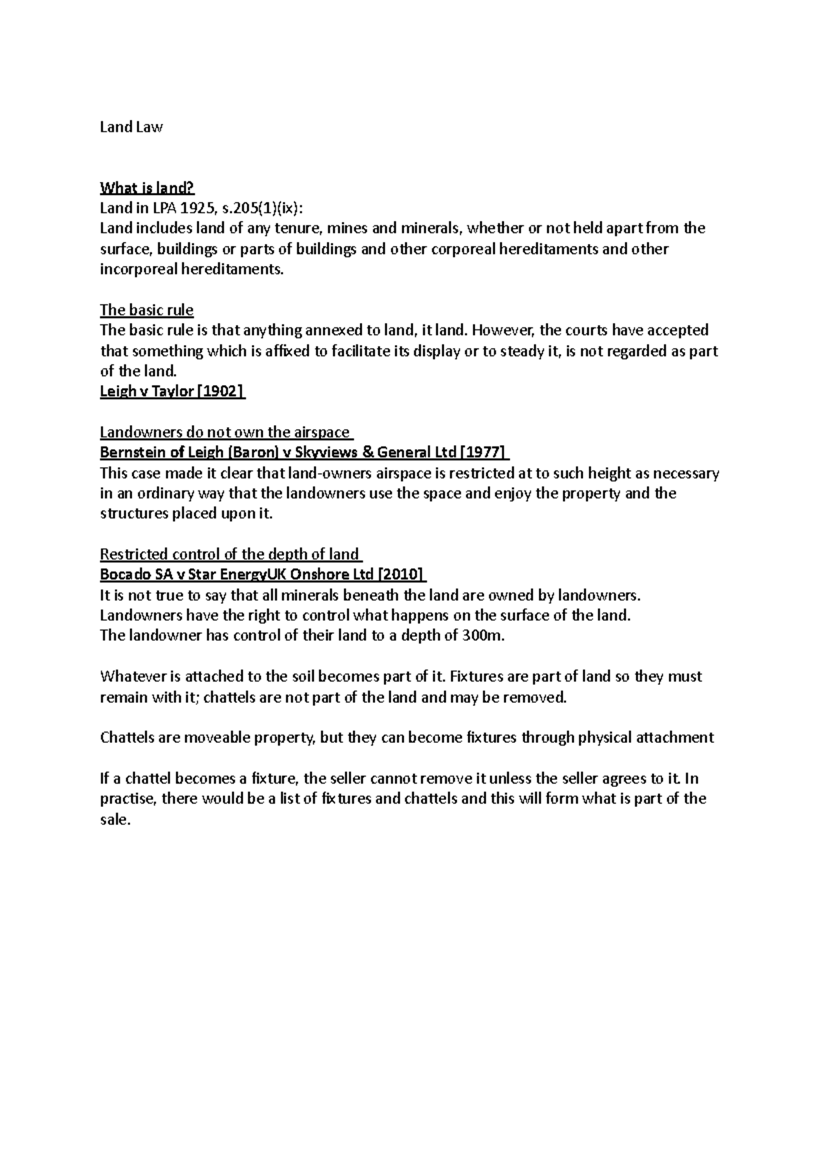 Introductory concepts of land law - Land Law What is land? Land in LPA ...