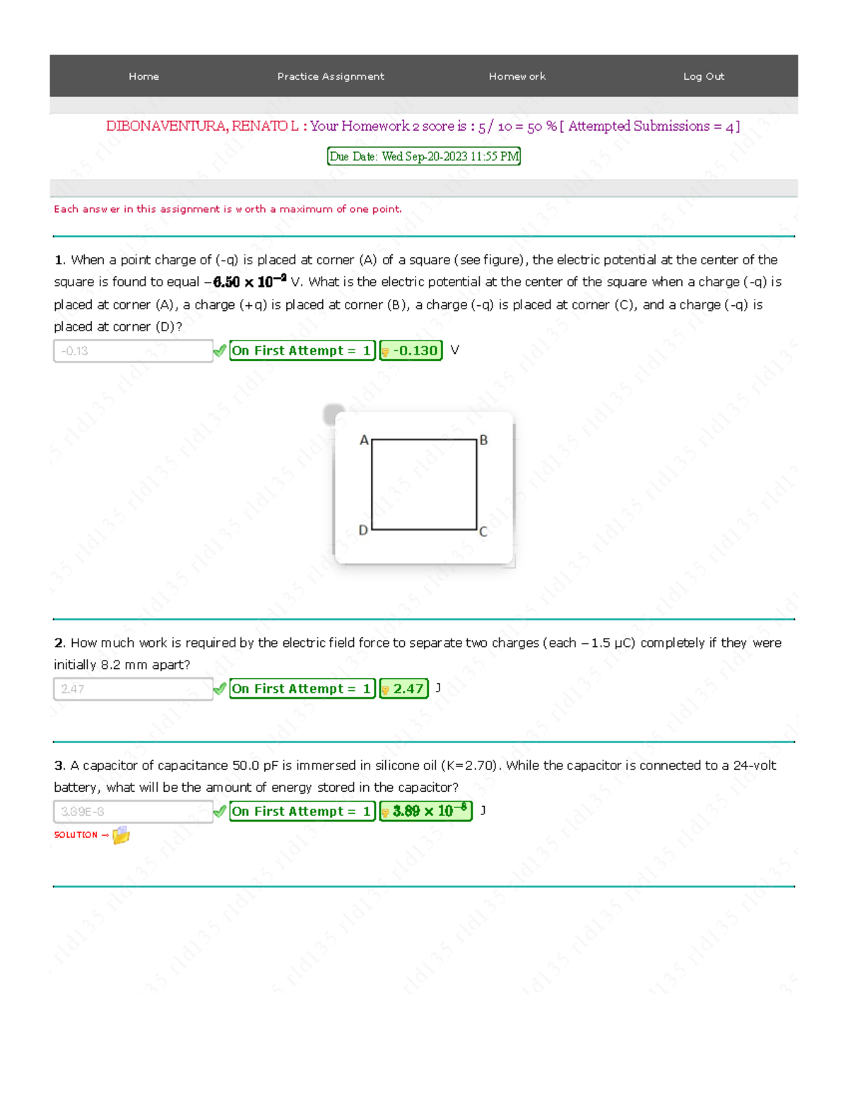 HW 2 - HW 2 - DIBONAVENTURA, RENATO L : Your Homework 2 score is : 5 / 10 = 50 % [ Attempted ...