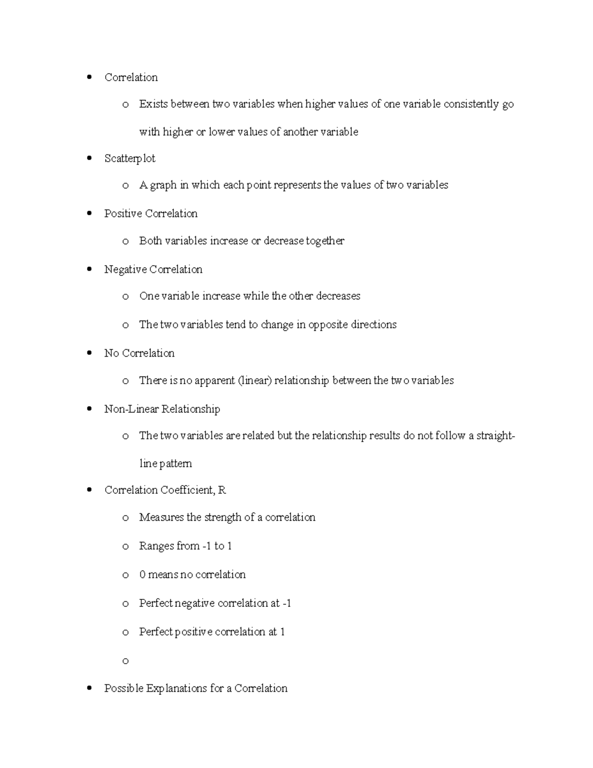 Module 7 Notes - Correlation o Exists between two variables when higher ...