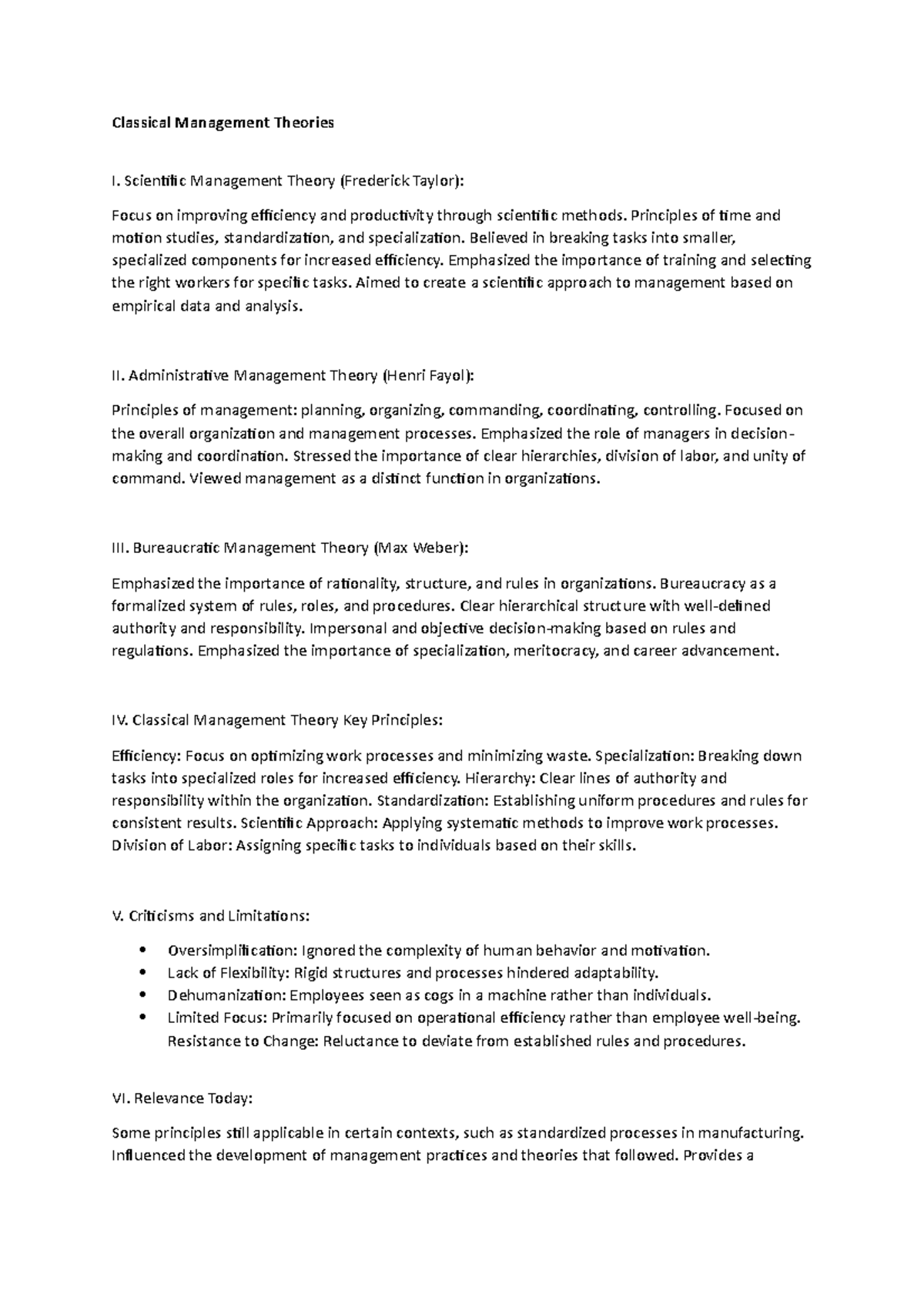 Classical Management Theories - Scientific Management Theory (Frederick ...