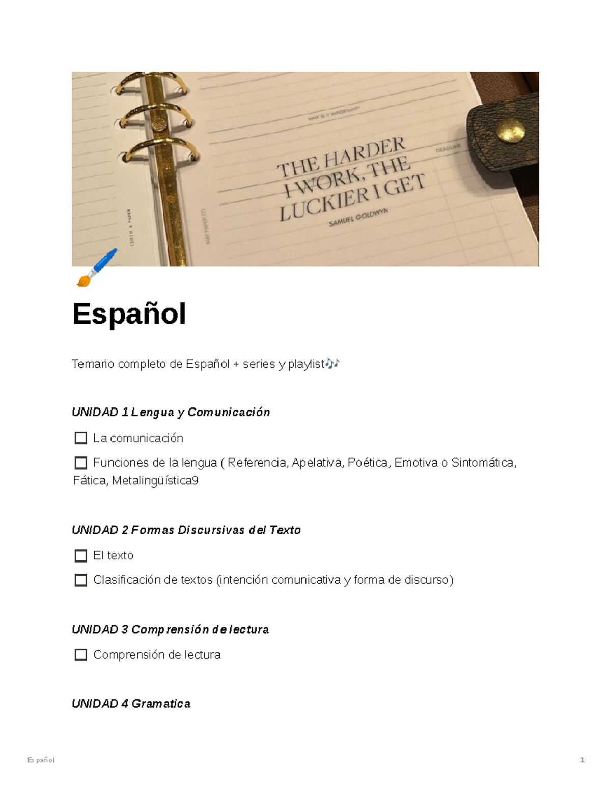 Español - Español 1 🖌 Español Temario completo de Español + series y ...