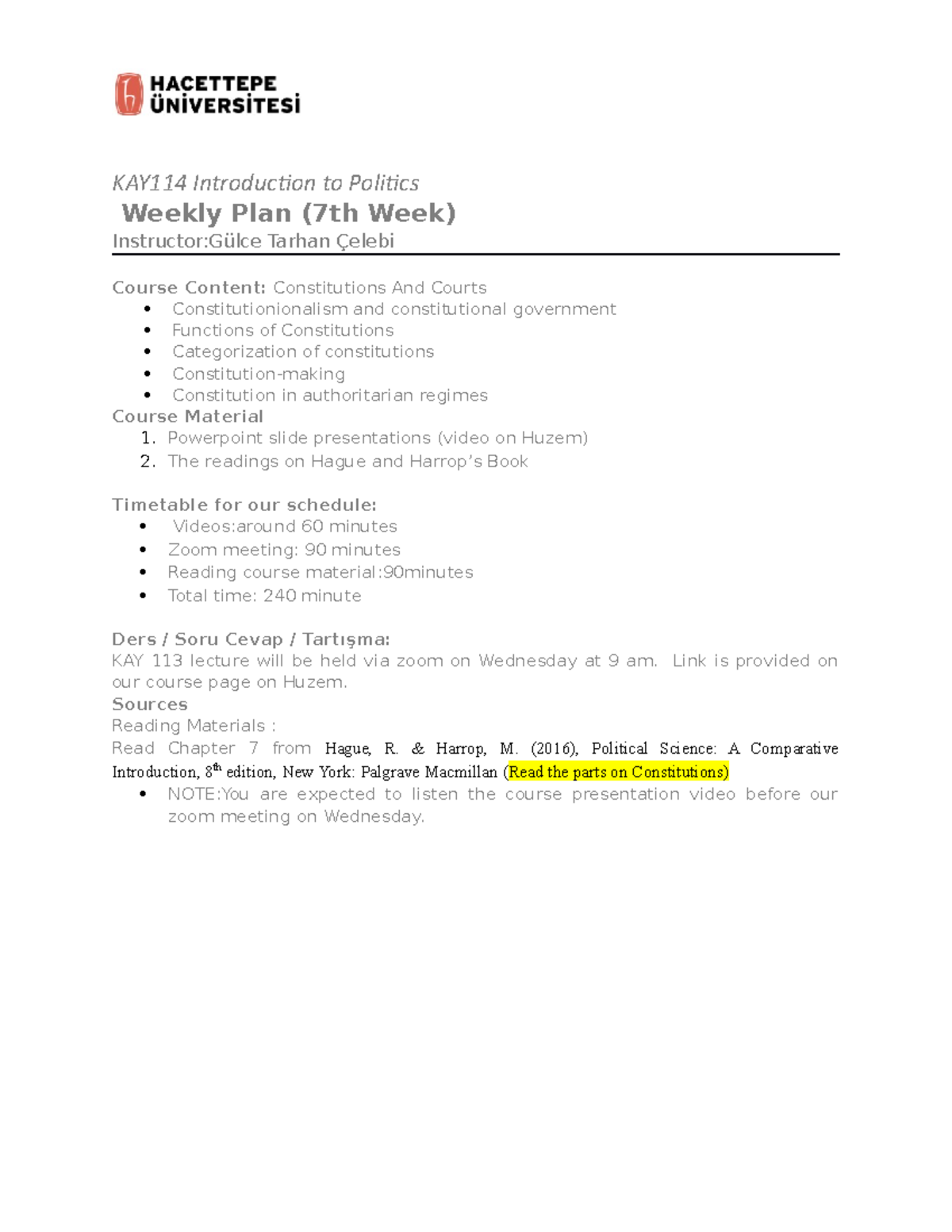7th week course Plan Lala because it is - ıntroduction to economics ...