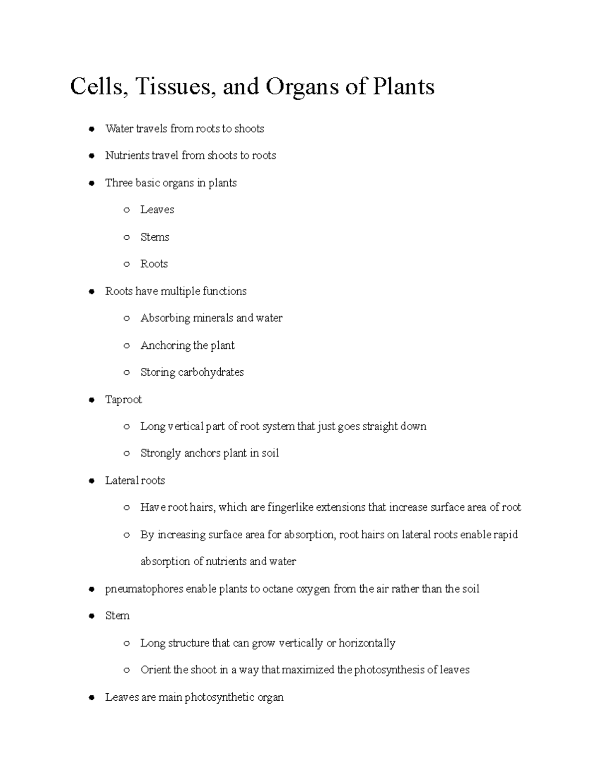 Cells, Tissues, and Organs of Plants - Studocu