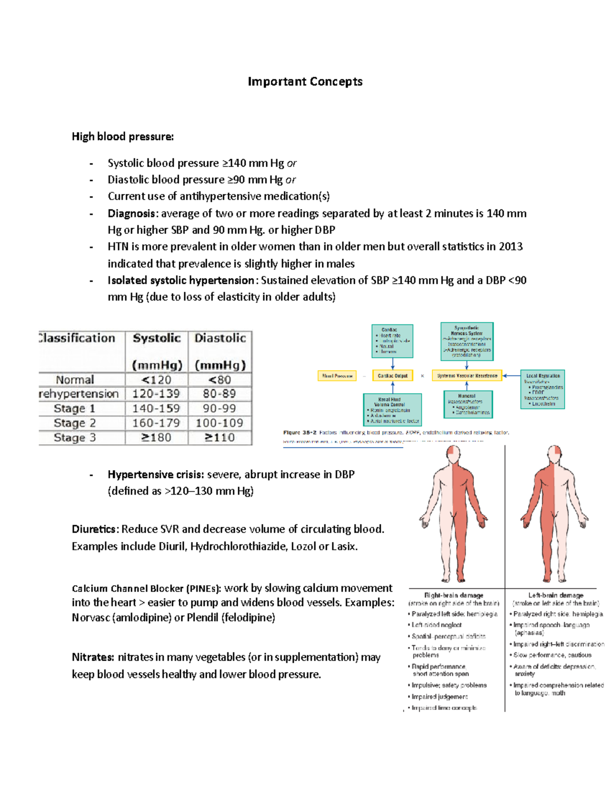 Important Concepts - Lecture notes 1-16 - Important Concepts High blood ...