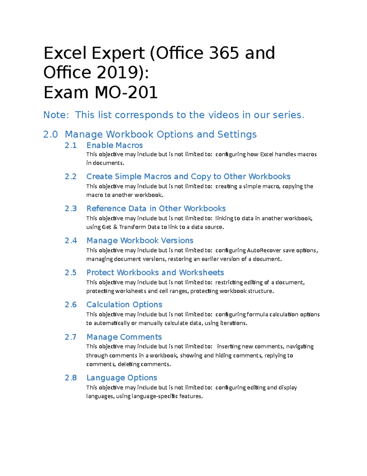Excel Expert 2019 Domain Objectives - Excel Expert (Office 365 and ...