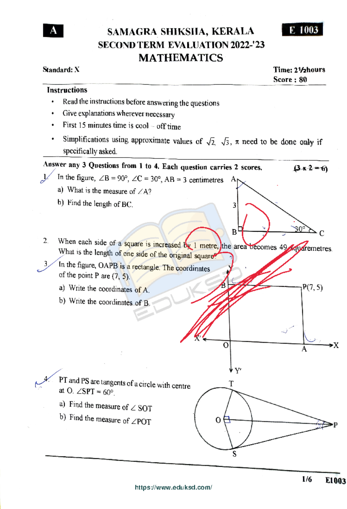 10TH Maths EM QP Second TERM 2022 - A SAMAGRA SHIKSHA, KERALA E 1003 SECOND TERM EVALUATION 2022 ...