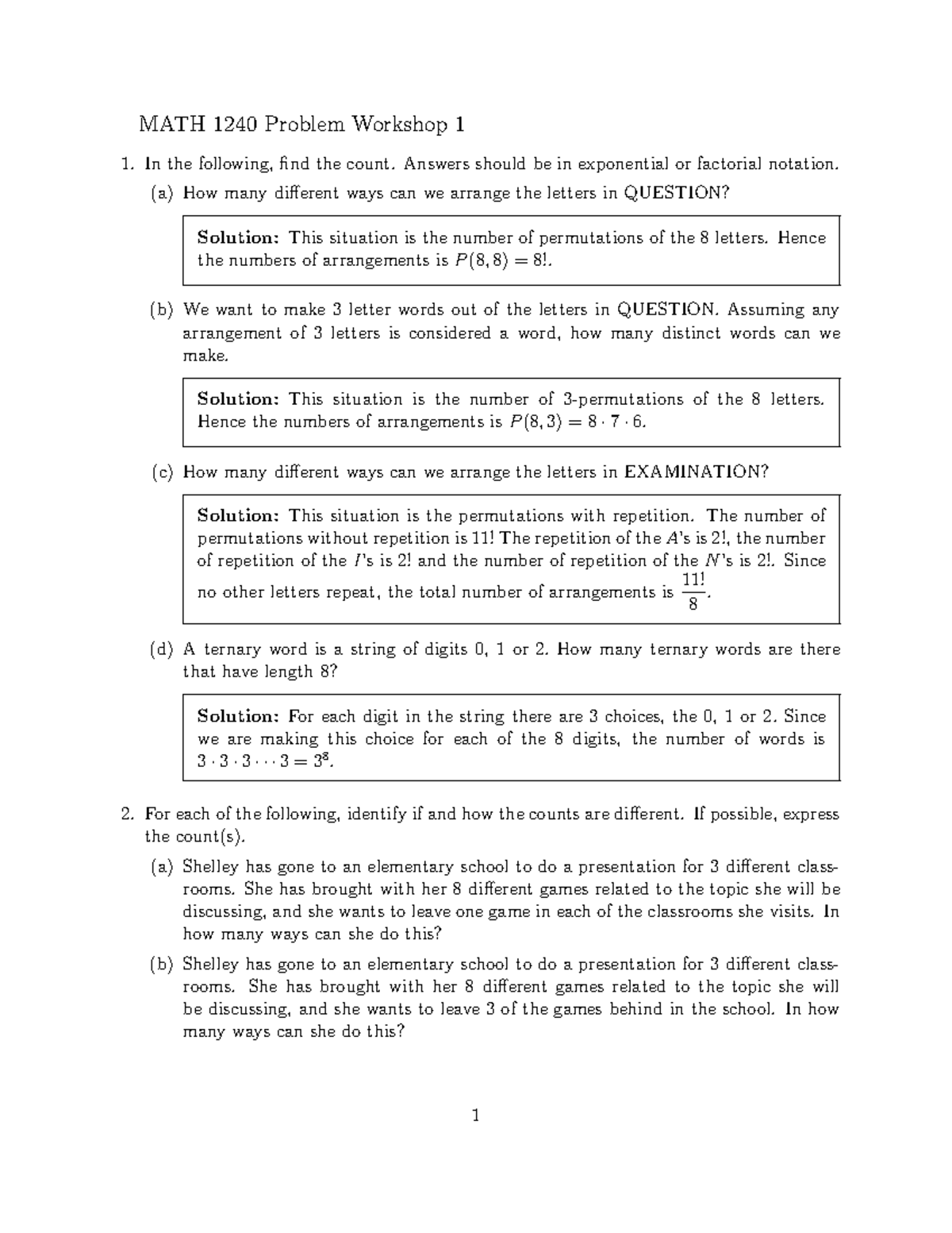 PW1Solutions 1 - quiz - MATH 1240 Problem Workshop 1 1. In the ...
