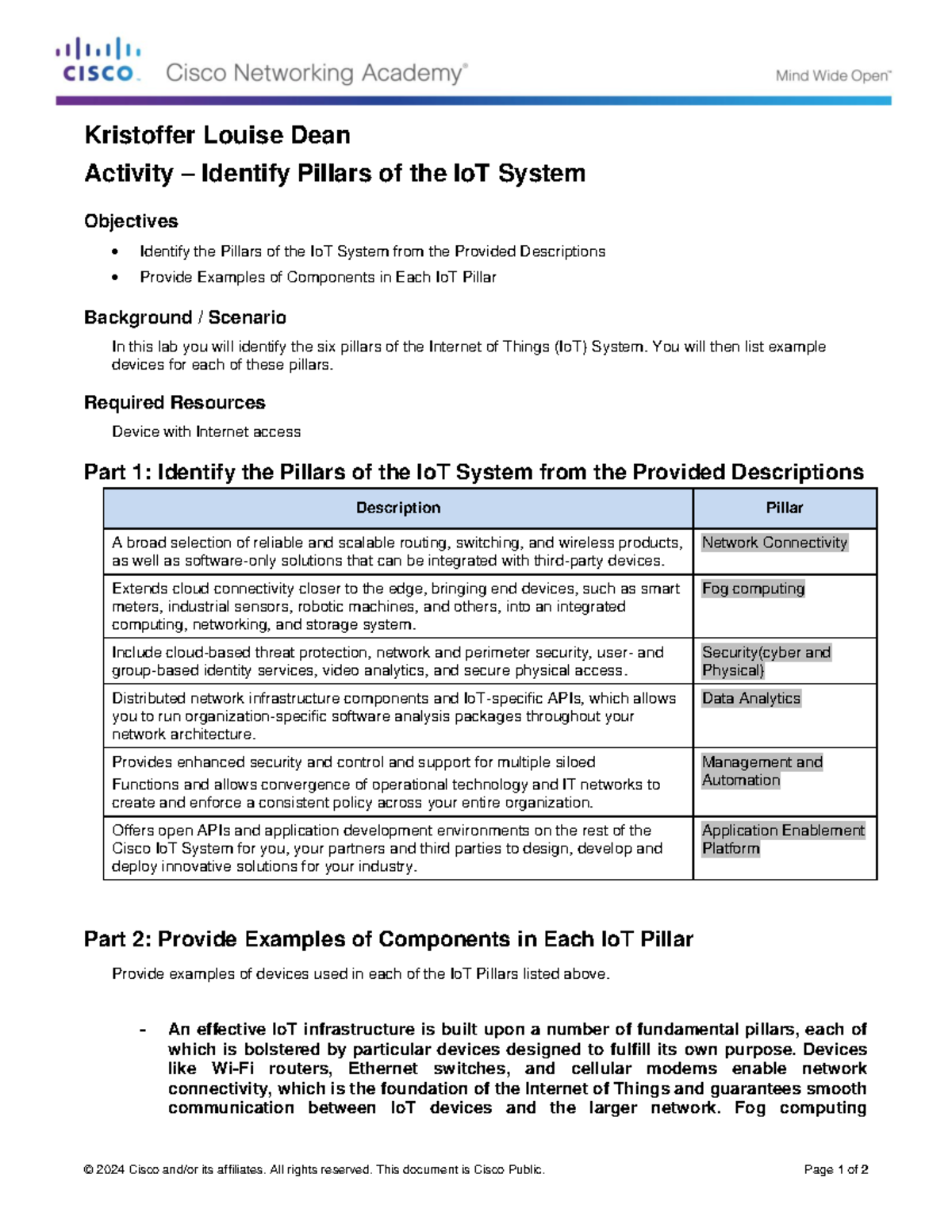 Dean 5.1.1.5 Lab – Identify Pillars of the Io T System - © 2024 Cisco ...