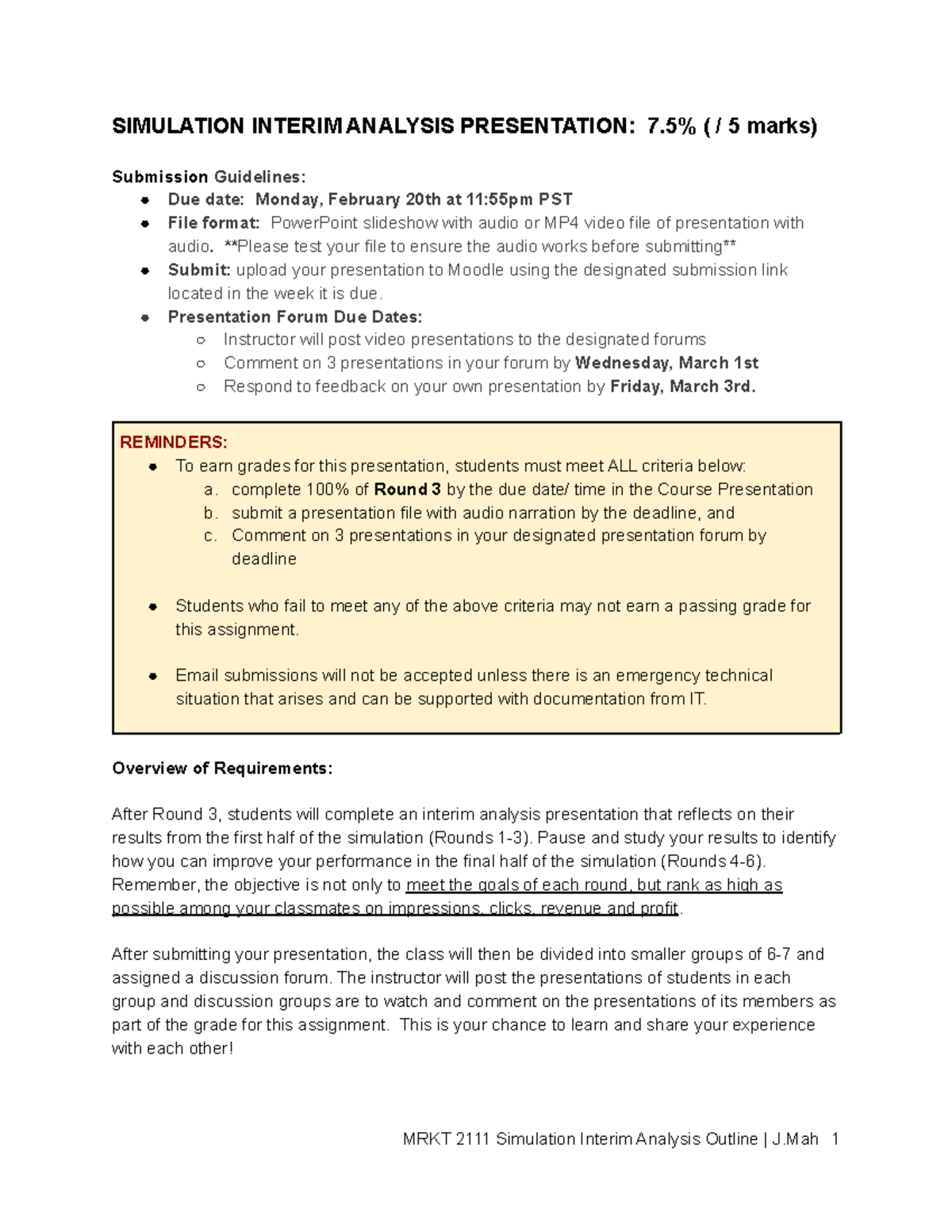 Spring 2021 Simulation Interim Analysis Presentation Outline ...