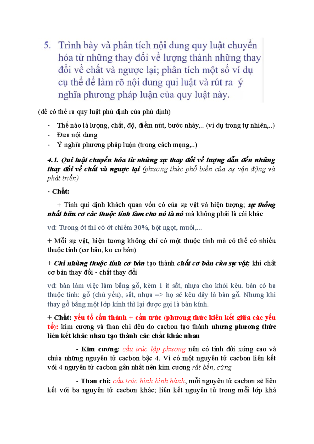 Triết 5 Quy luat luong chat - (đề có thể ra quy luật phủ định của phủ định) Thế nào là lượng ...