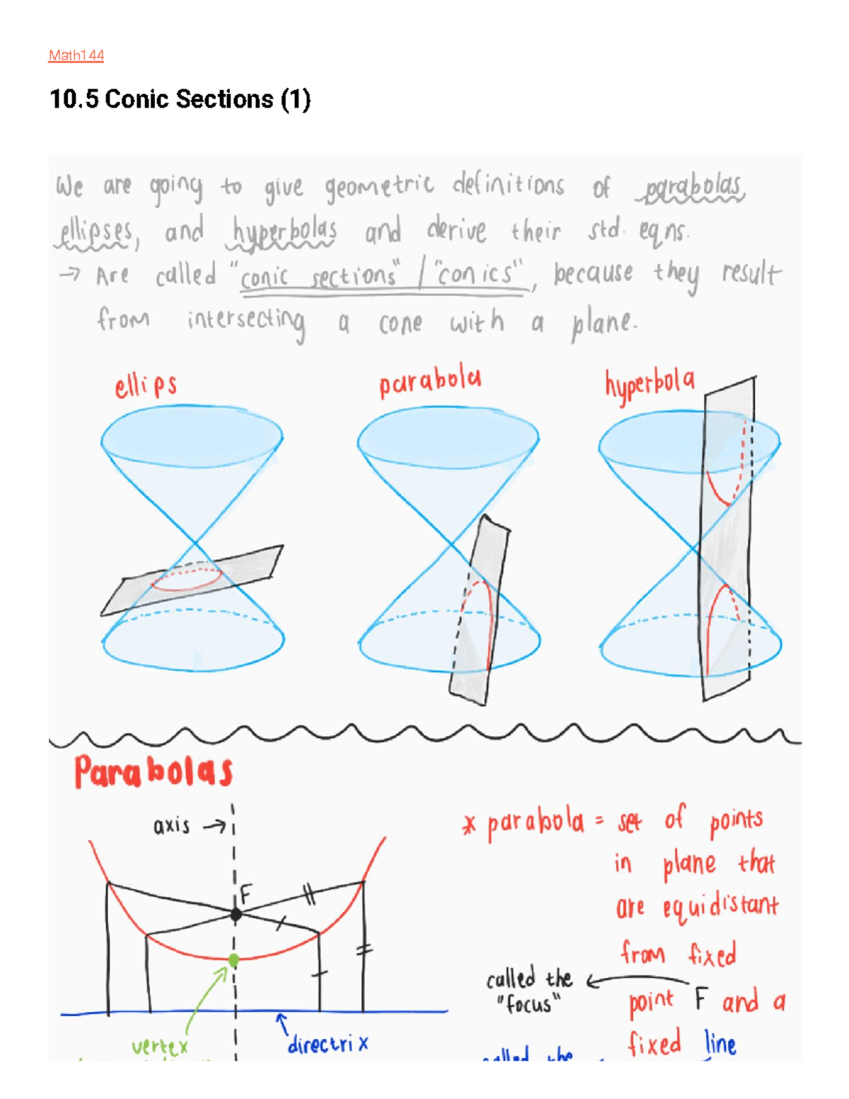 10.5 Conic Sections - Test questions - MATH1034 - Math 10 Conic ...
