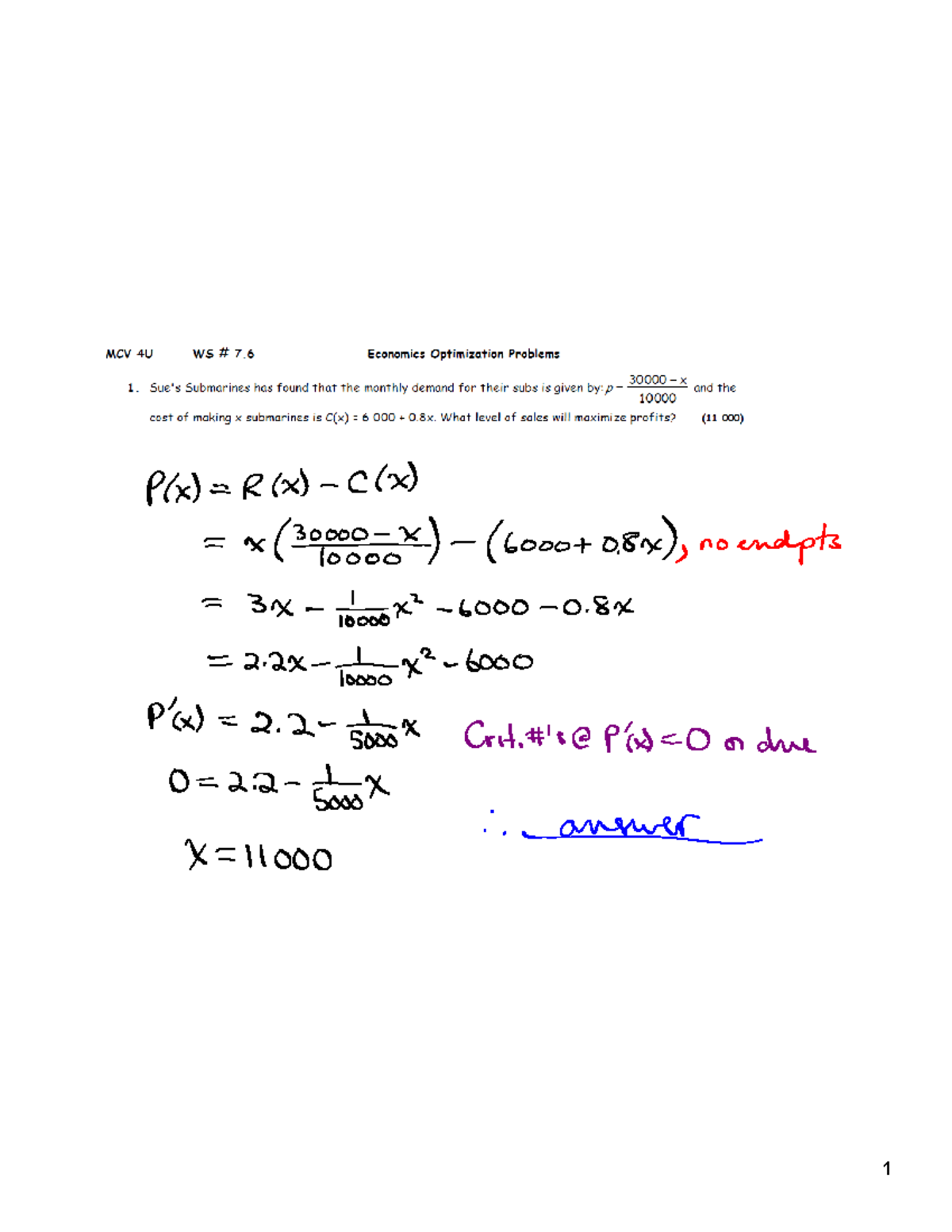 Work sheet 7.6-Optimization-Econ II- Solutions - - Studocu