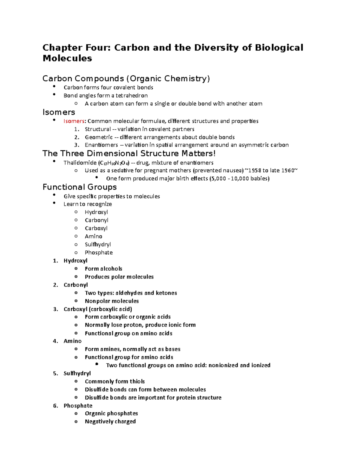 Bio chapter 4 - Chapter Four: Carbon and the Diversity of Biological ...